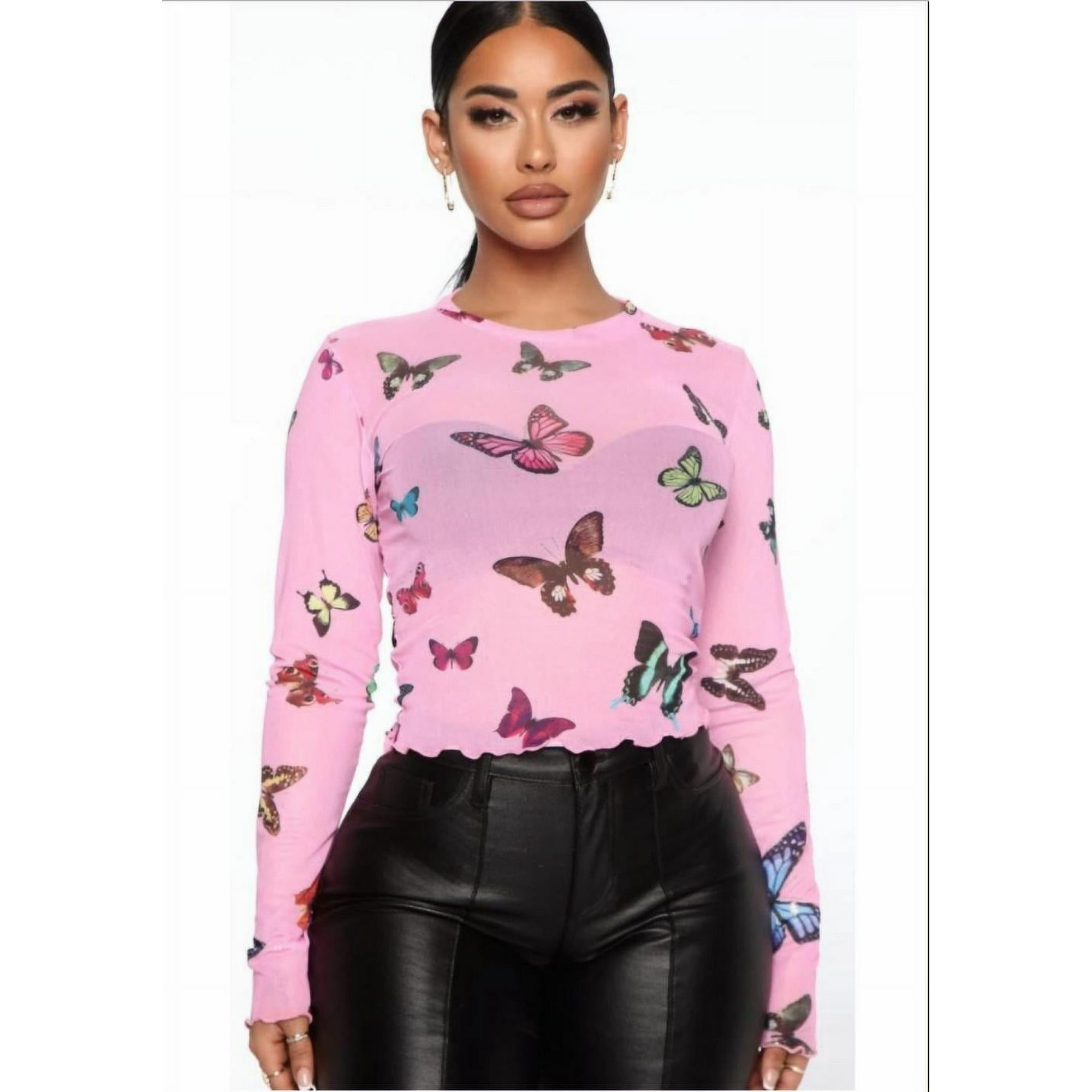 Click here for Generic Women T-Shirts Butterfly Print Mesh Sheer... prices