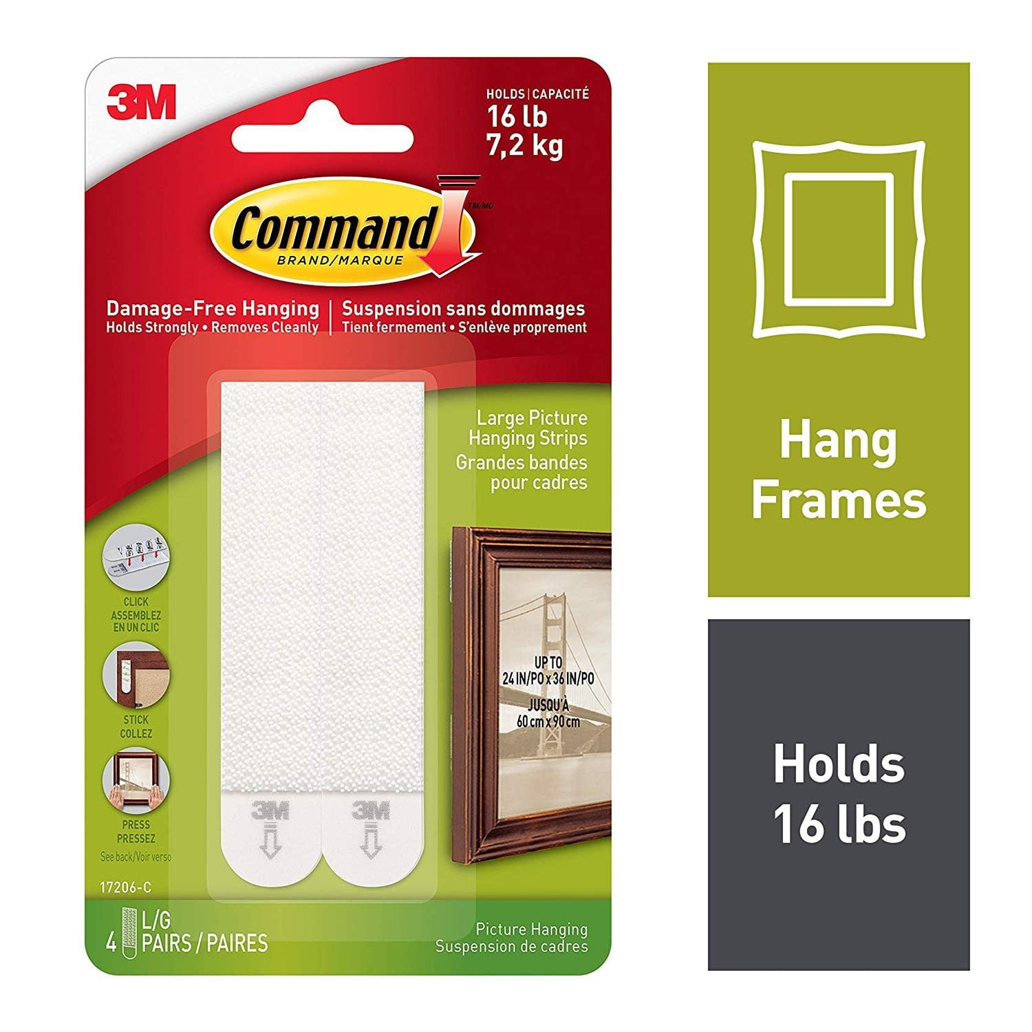 Command Large Picture-Hanging Strips, White, 16-Strips - Walmart.com