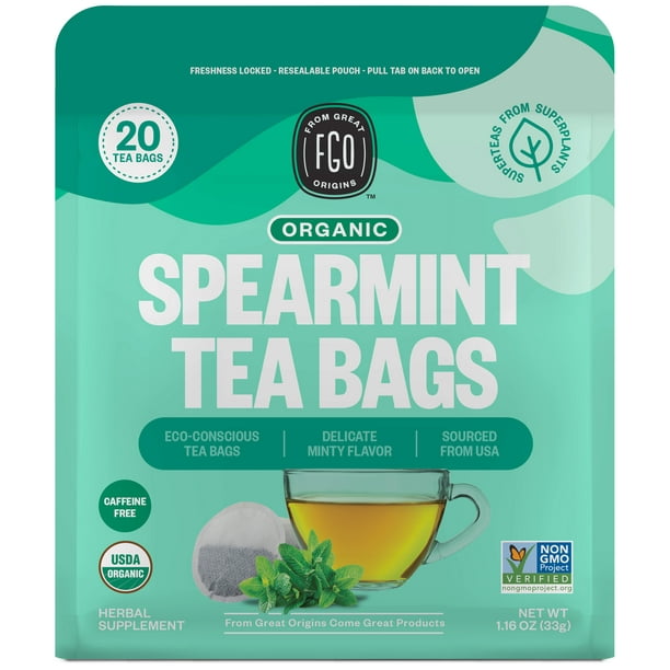 FGO From Great Origins, Spearmint Herbal Tea, Organic Tea Bags, 20 ...