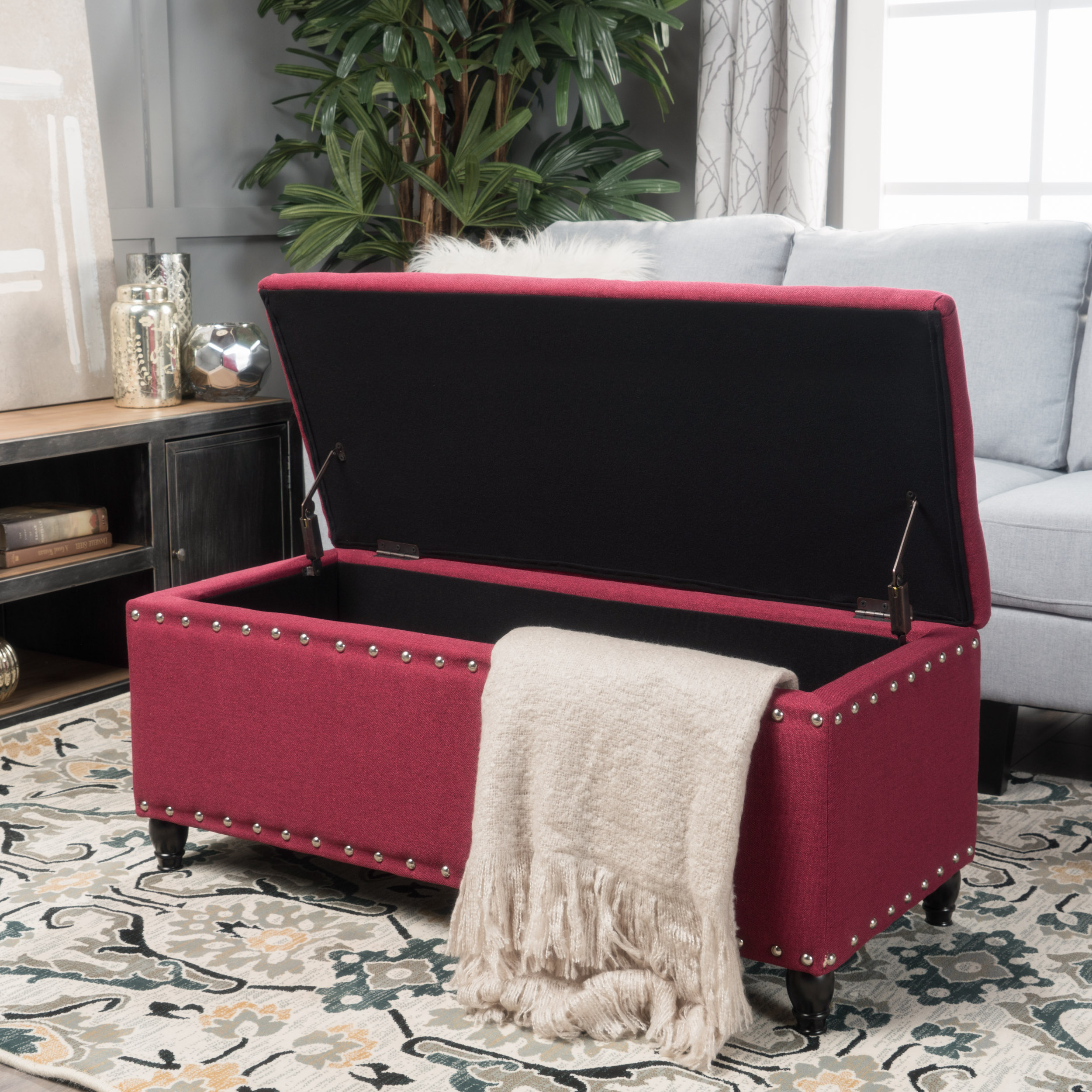 Noble House Tabitha Deep Red Fabric Storage Ottoman - Walmart.com