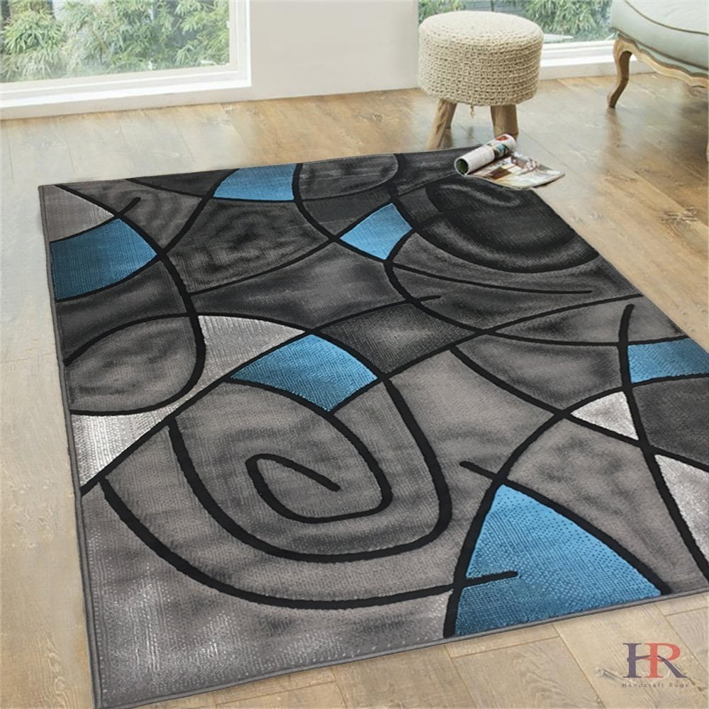 Blue/Grey/Silver/Black/Abstract Area Rug Modern Contemporary Circles ...