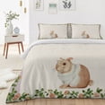 Cute Rabbit Full Duvet Cover Set, Spring Pink Rose Flower Green Leaf ...