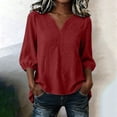 ATOYSOY Heavy Floral Embroidery Linen Tops Notched V Neck Elastic Puff ...