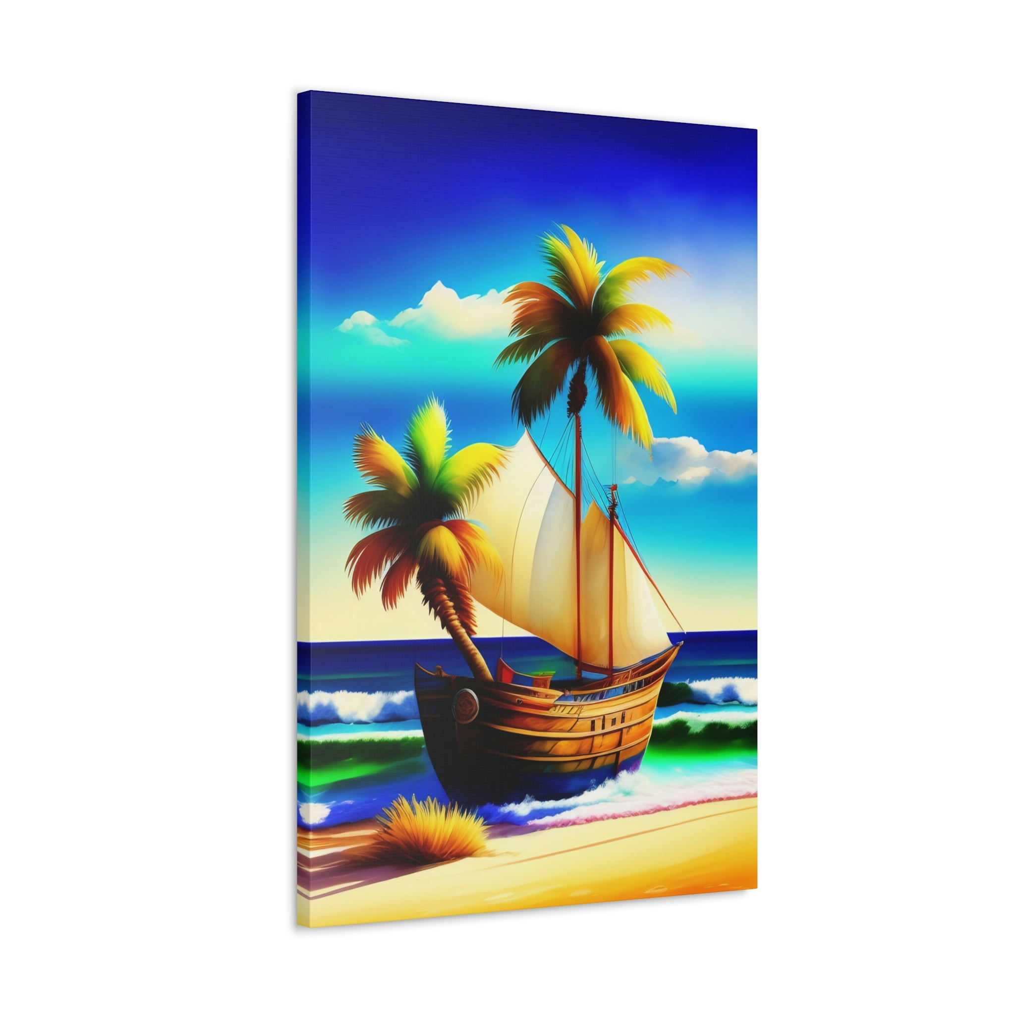 Beach Boat Palm Tree Canvas Wall Prints Online USA Free Shipping ?? 50% ...