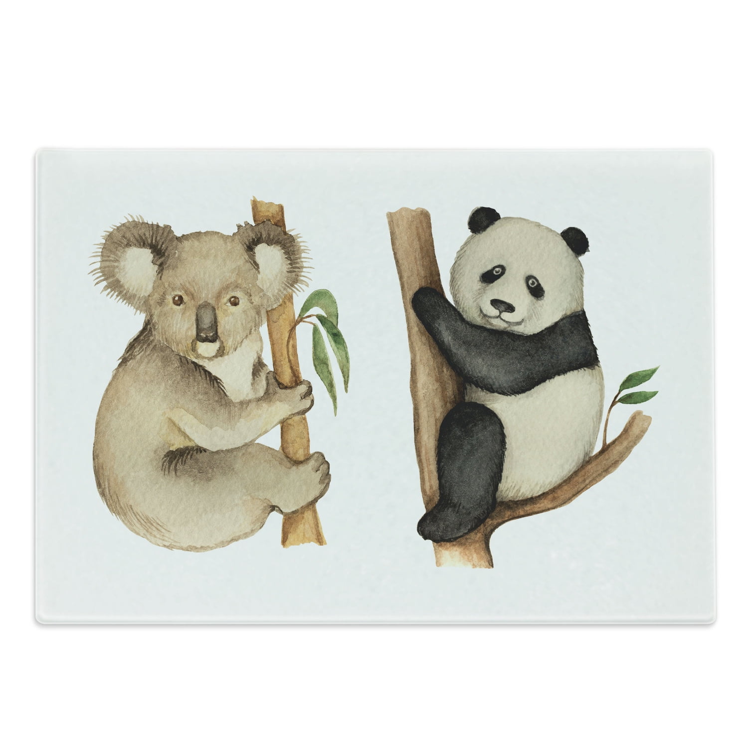 Panda Cutting Board, Koala and Panda Sitting on Trees Wild Life Tropics ...