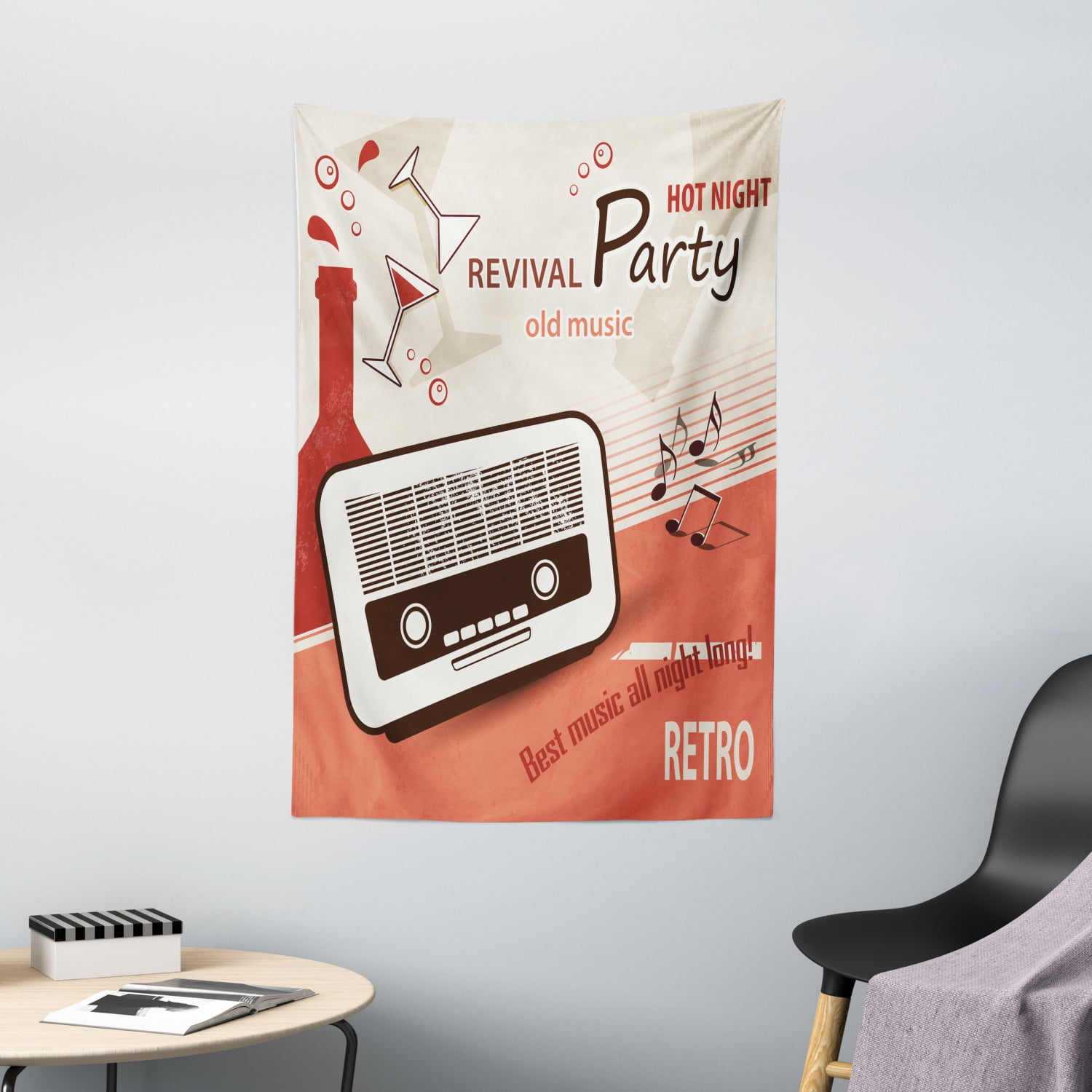 70s Party Decorations Tapestry, Old Fashioned Party Poster Old Radio ...
