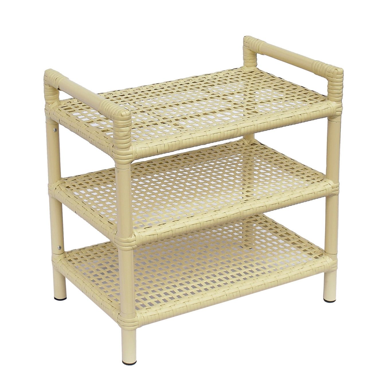 Rattan 3-Tier Shelves, Stand Utility Storage Shelf with Adjustable Leg ...