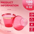 100 Pcs 9oz Red Plastic Cups with Gold Rim, Disposable Wine & Cocktail ...