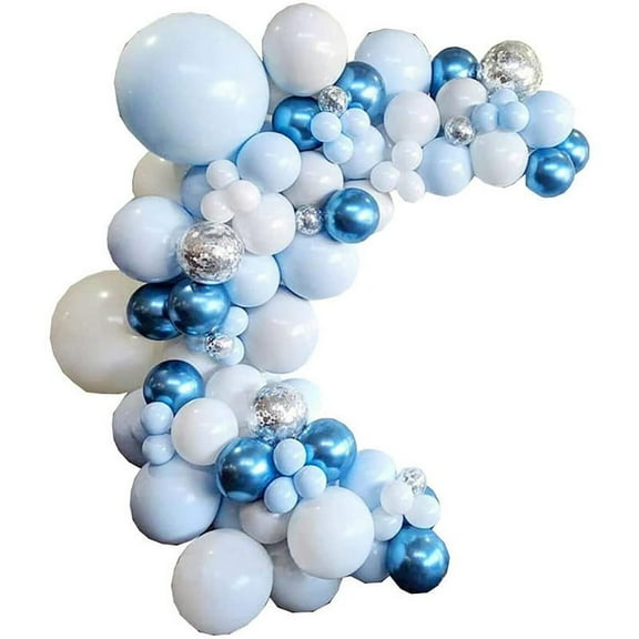 Yansion 94Pcs Blue Balloon Garland Kit, Blue White Gold Latex Confetti ...