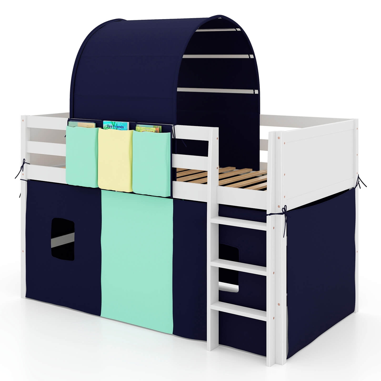 Click here for Costway Twin Loft Bed With Tower & Tent 3 Storage... prices