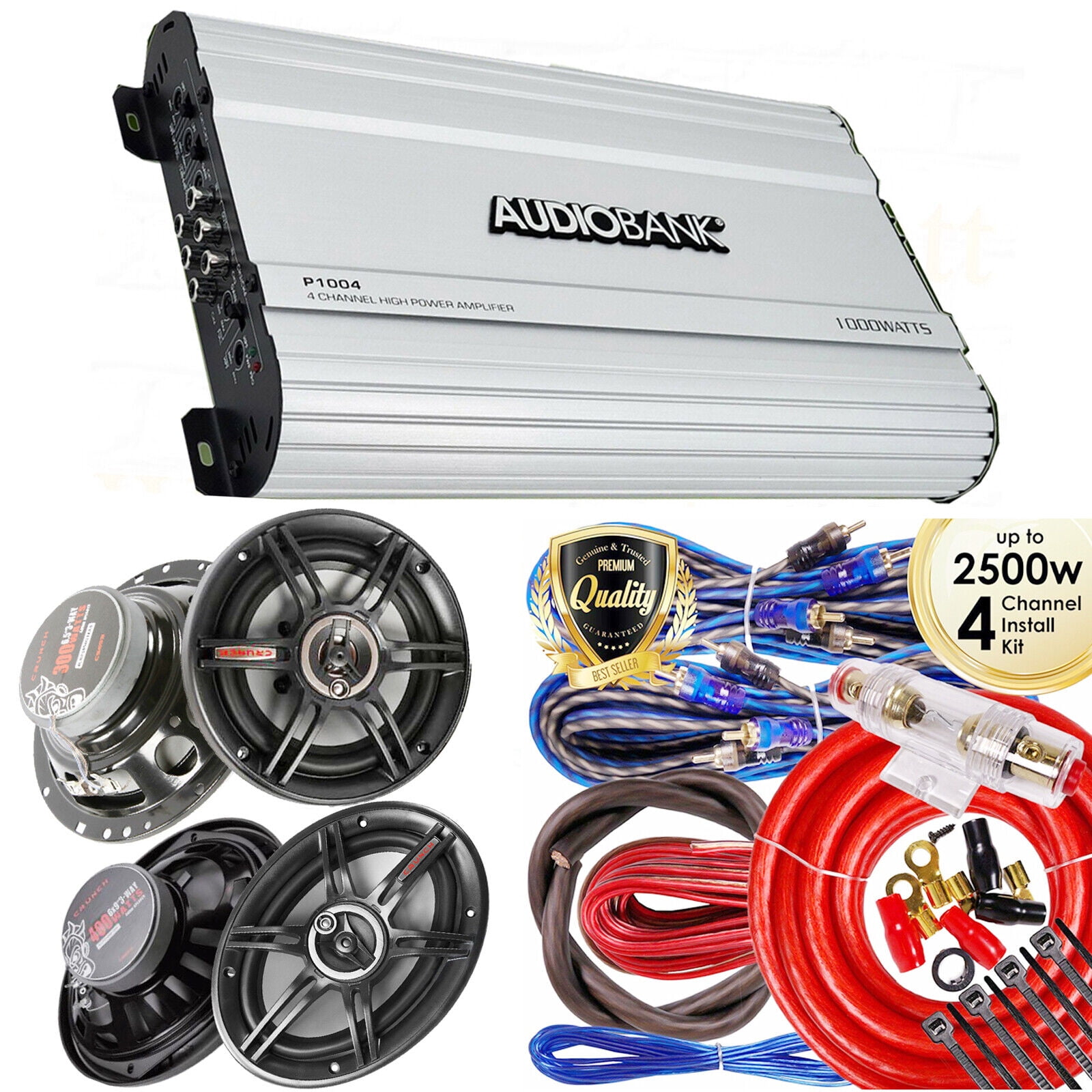 Audiobank 4Ch 1000W Amplifier + 4x Crunch 6x9" & 6.5" ELITE CAR ...