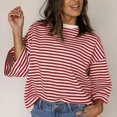 Aellinatey Women's Summer T-Shirt, Short Sleeve, Striped, Crew Neck ...