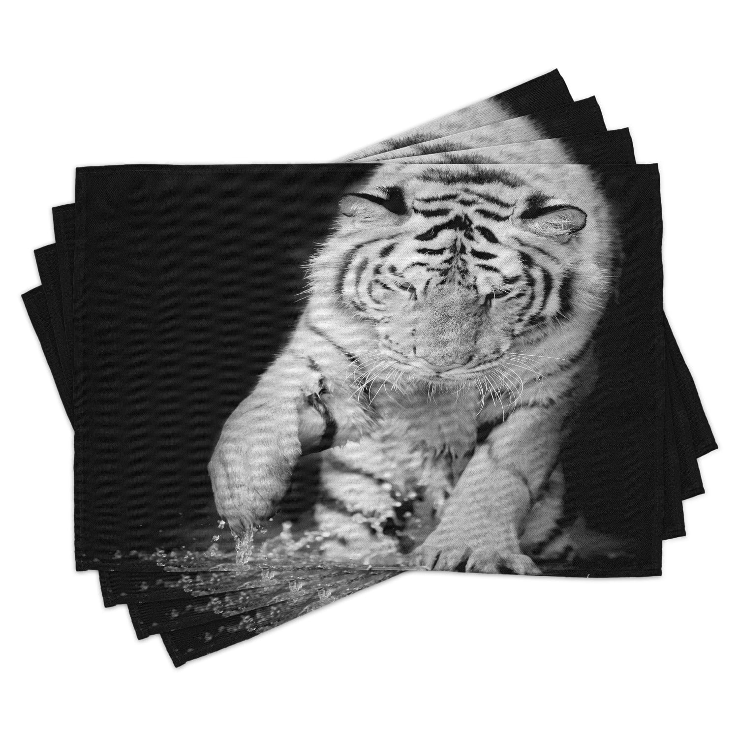 Ambesonne Tiger Place Mats Set of 4, Large Cat Plays in Water, Standard ...