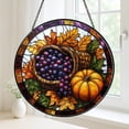 Fall Harvest Cornucopia Scene Stained Glass Window Hanging, Decorative ...