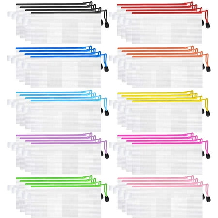 40 Pack 10 Colors Zipper Mesh Pouch, Waterproof File Storage Bags ...
