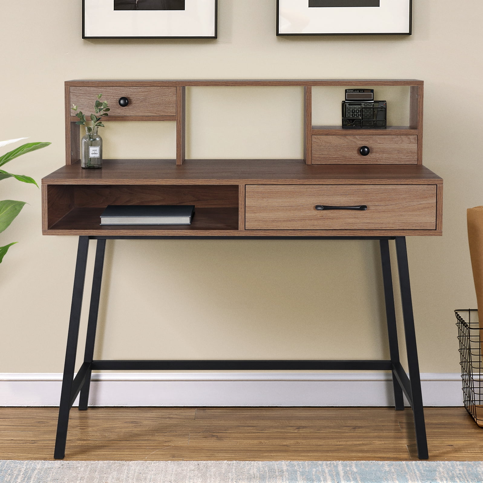 Saint Birch Pinning 3-Drawer Oak brown Desk with Hutch - Walmart.com