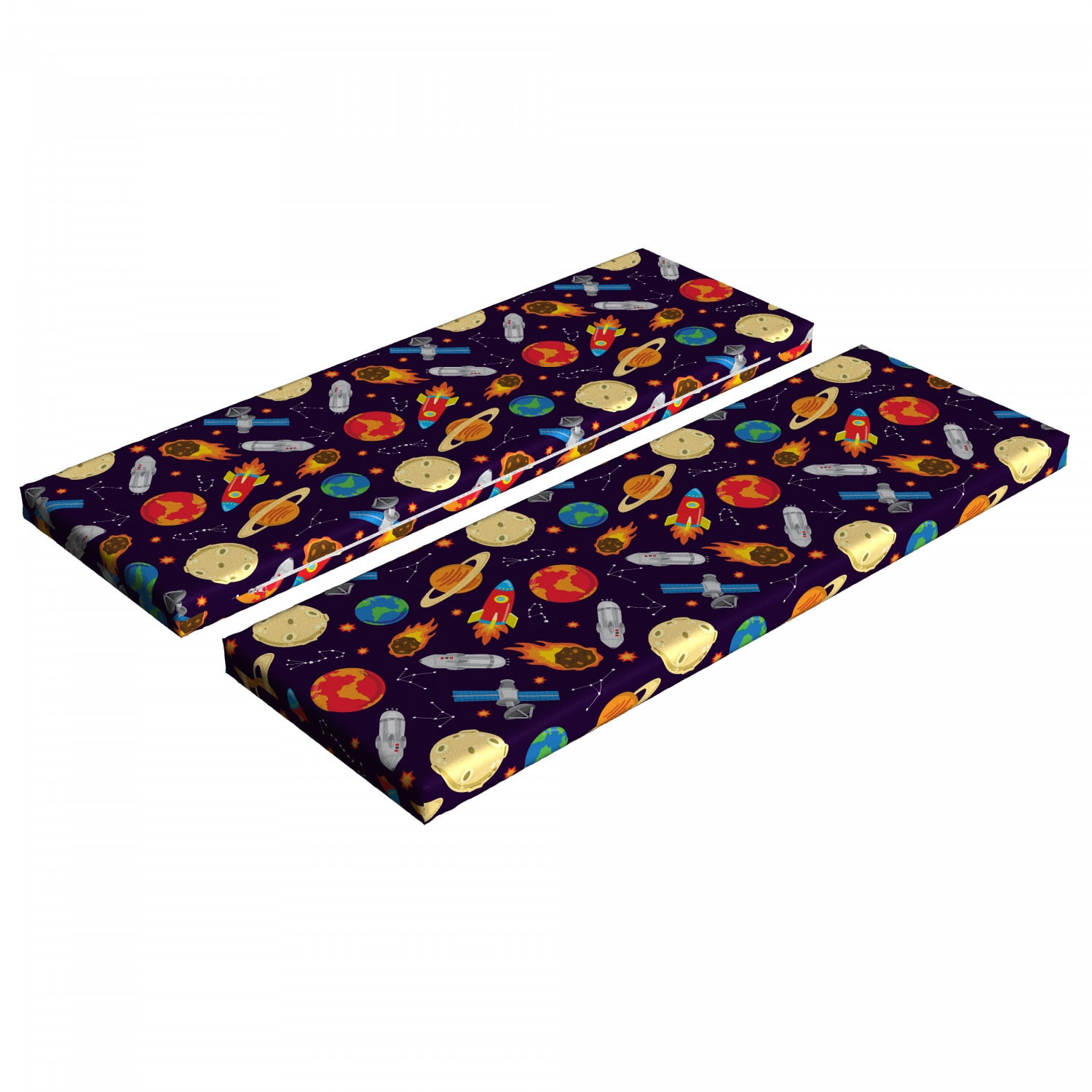 Space Bench Cushion Set of 2, Universe Themed Illustration with Earth ...