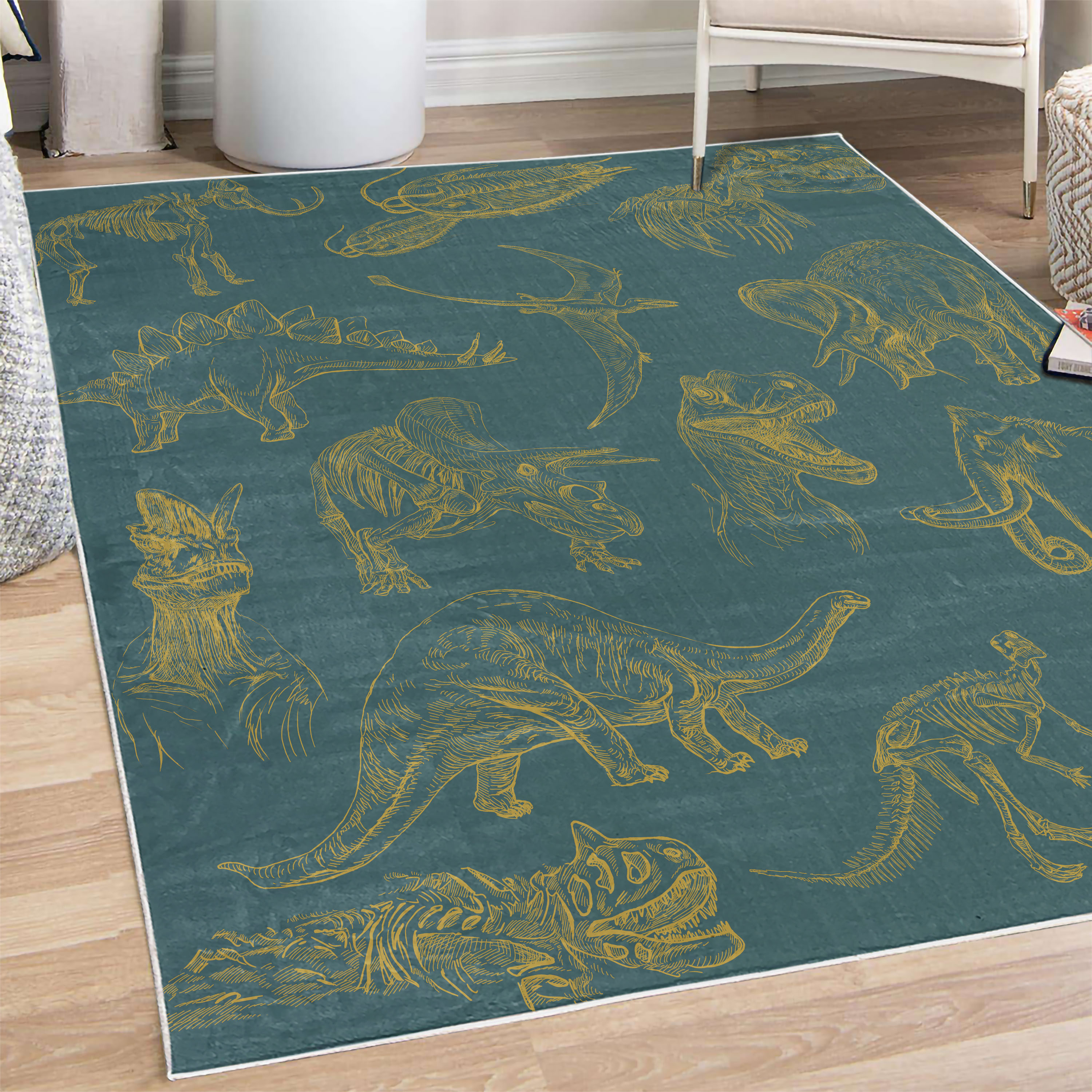 Jurassic Decorative Rug, Arrangement of Various Dinosaurs Illustrations ...