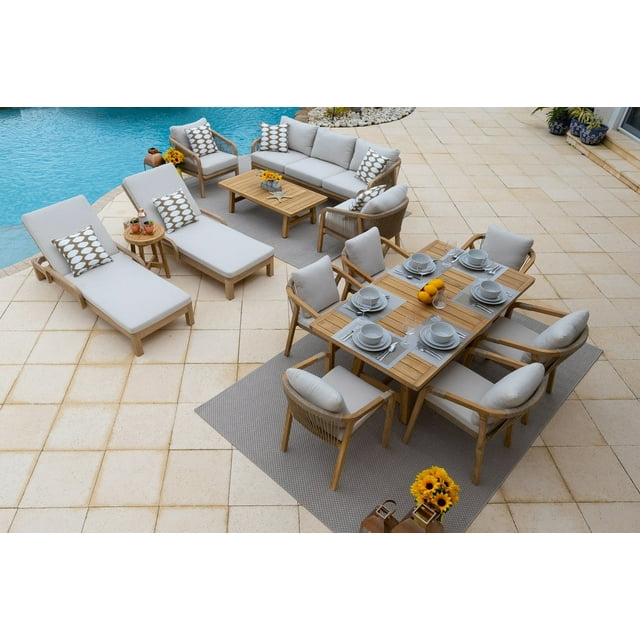 Rimini 14-Piece Acacia Wood Outdoor Patio Furniture Combination Set w ...