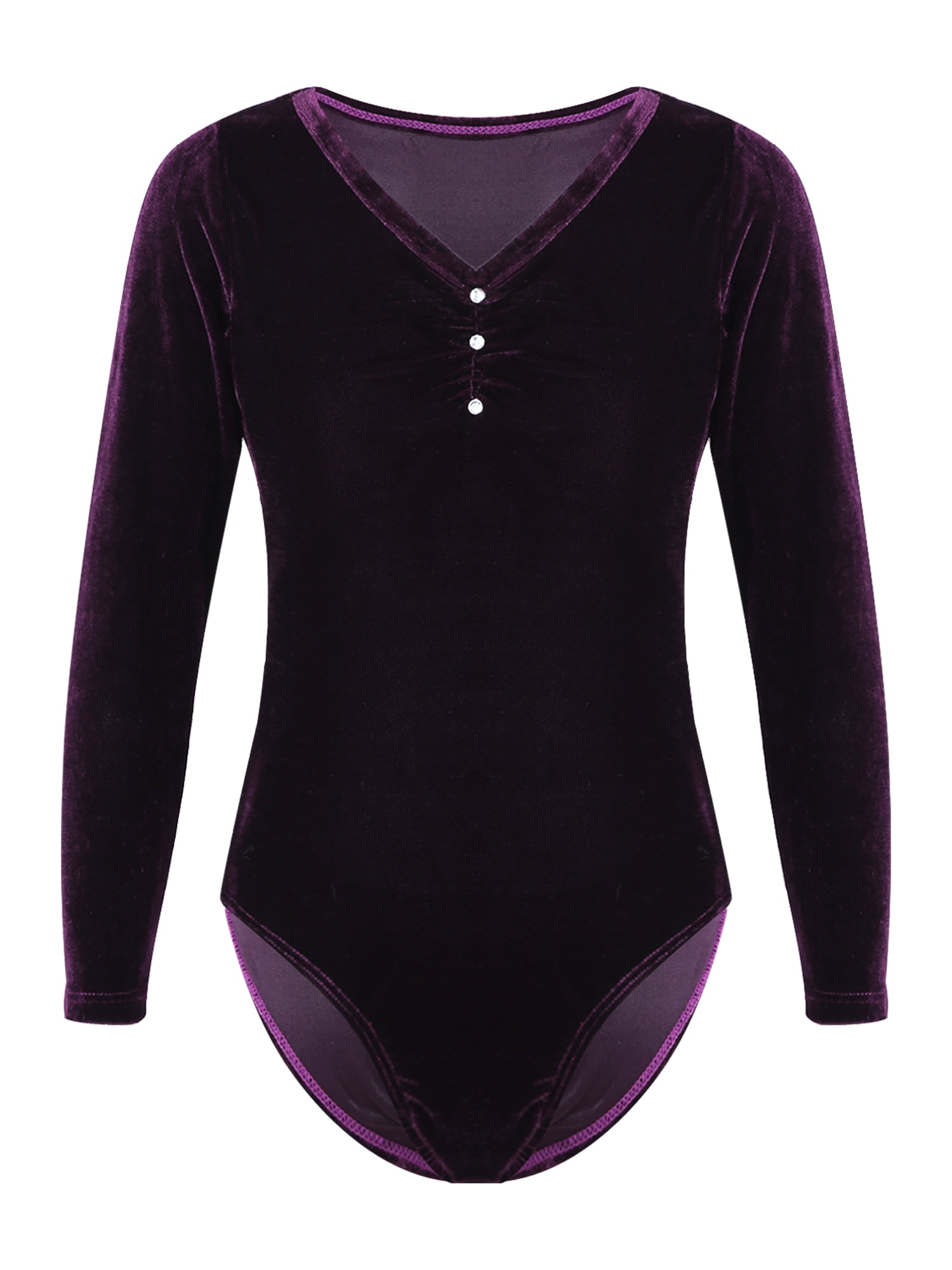 Aislor Girls Velvet Long Sleeves V Neck Ballet Dance Leotard Unitard ...
