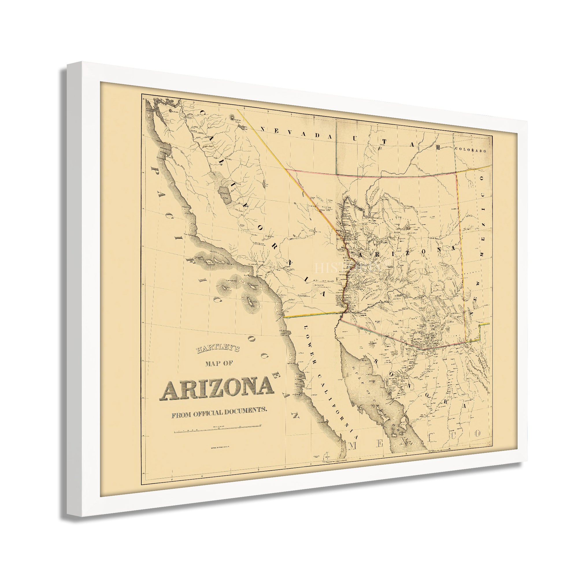 1865 Arizona Map - Framed Vintage Arizona Map - History Map of Arizona ...