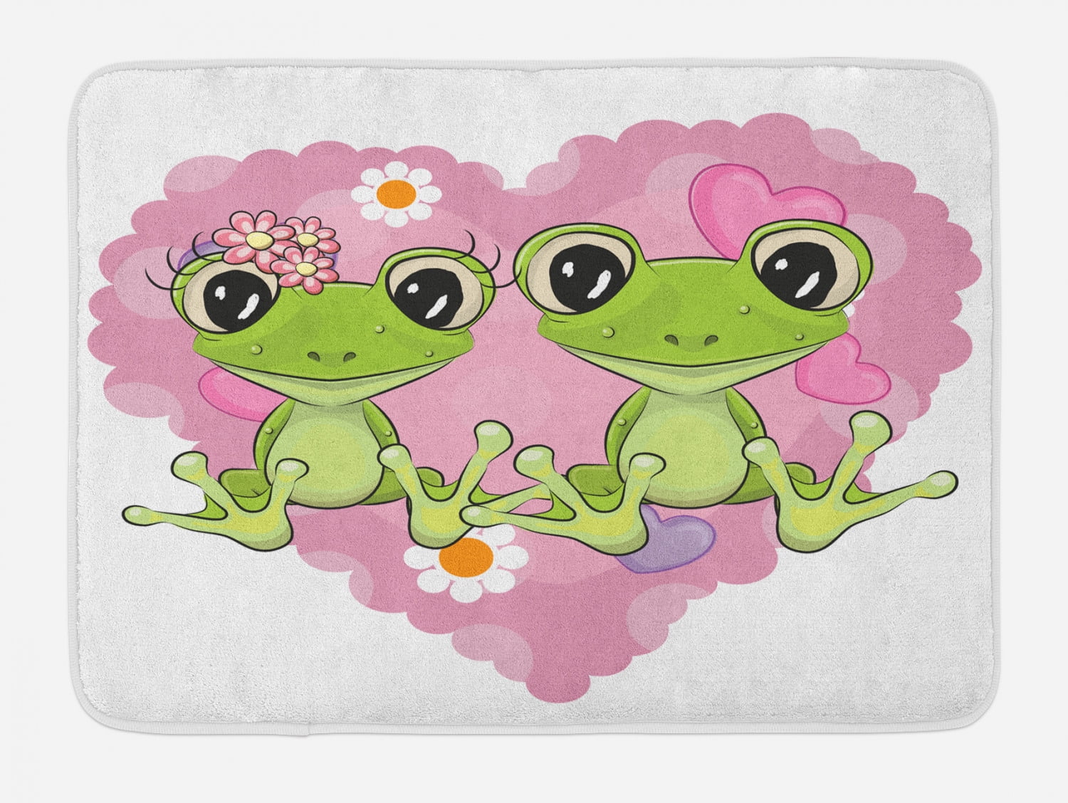 Love Bath Mat, Two Cartoon Frogs on a Background of Heart in Love ...