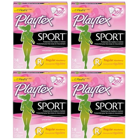 Playtex Sport Unscented Super Plus S+ Plastic Tampons, 14 Count (Pack ...