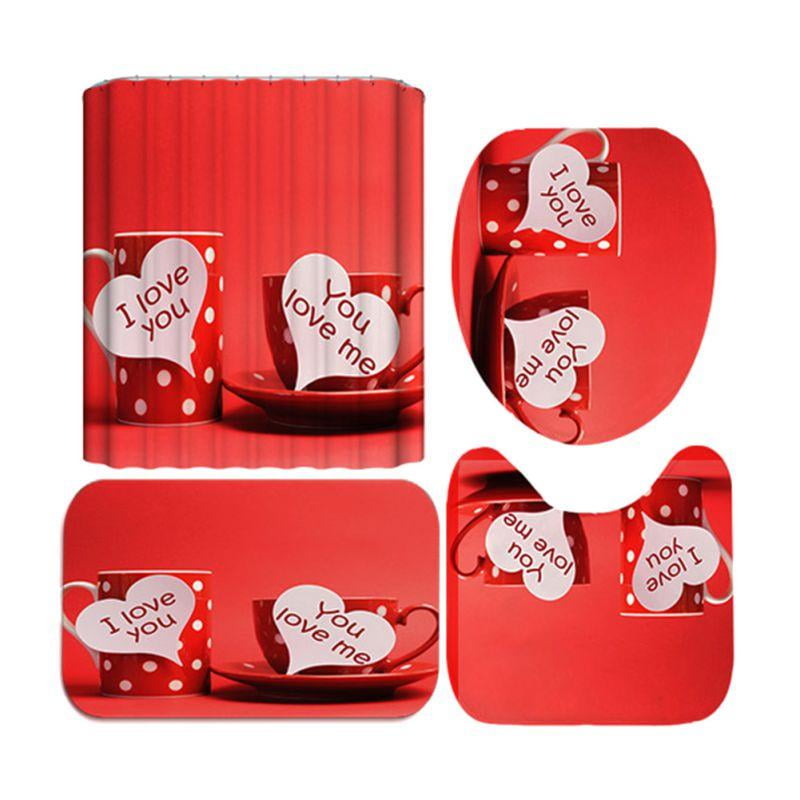 Luxsea 4pcs Valentines Day 3d Digital Printing Shower Curtain
