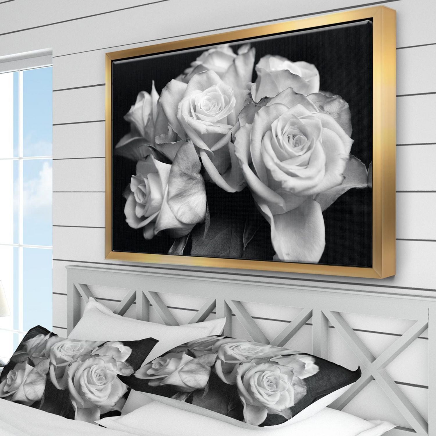 Click here for Designart Bunch Of Roses Black And White Float Fra... prices