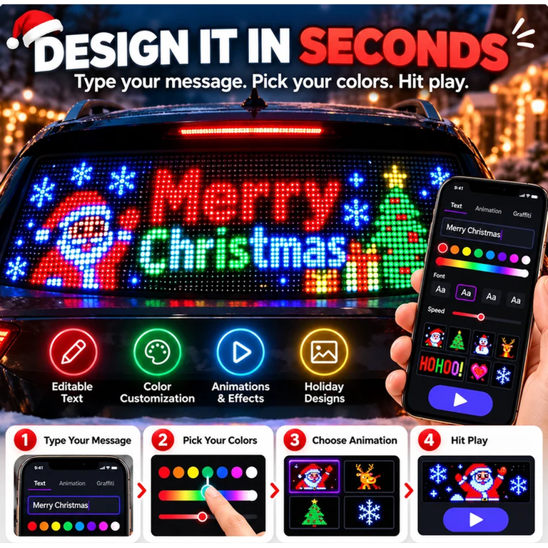 Smart LED Pixel Car Display, App-Controlled Custom Message LED Matrix ...