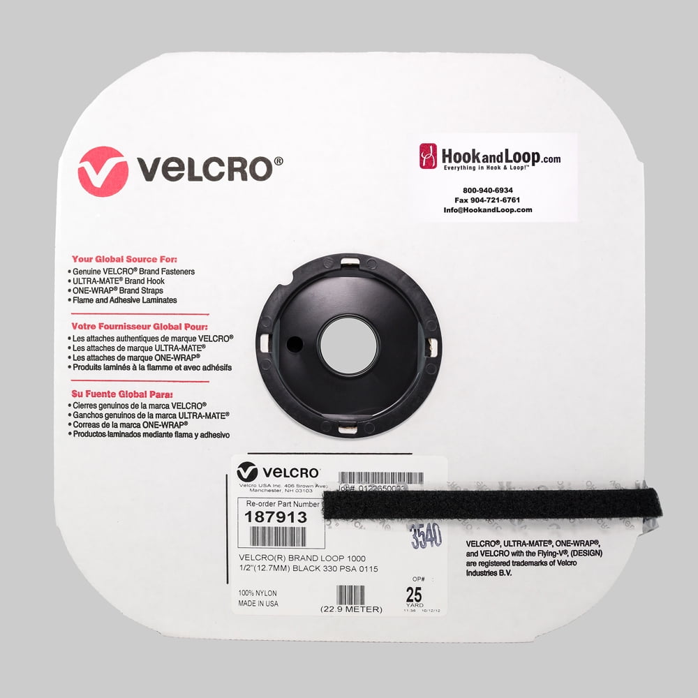 VELCRO® Brand - 1/2" Black Loop: Pressure Sensitive Adhesive - Rubber ...