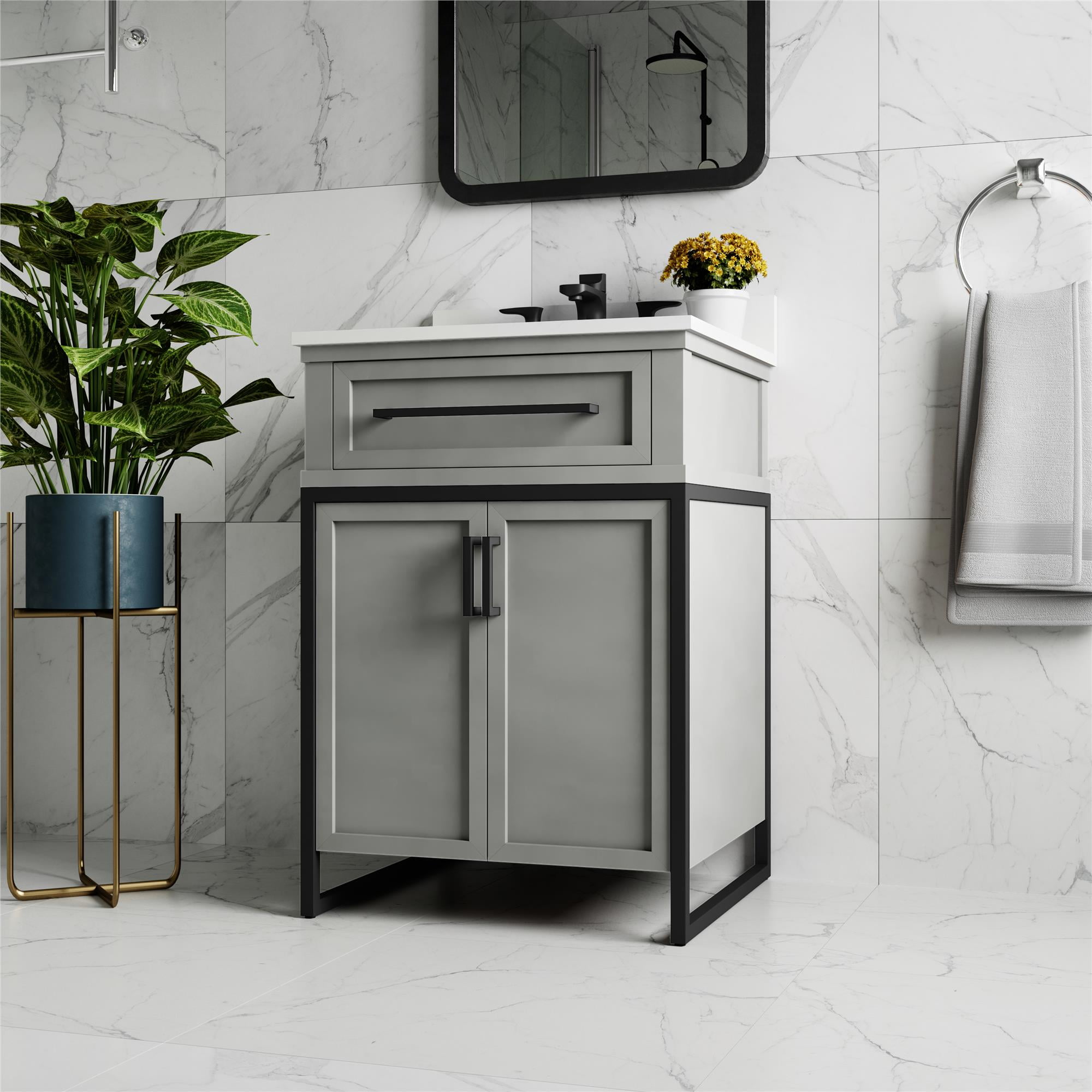DHP Jamison 24” Industrial Bathroom Vanity with Oval Ceramic Sink, Gray ...