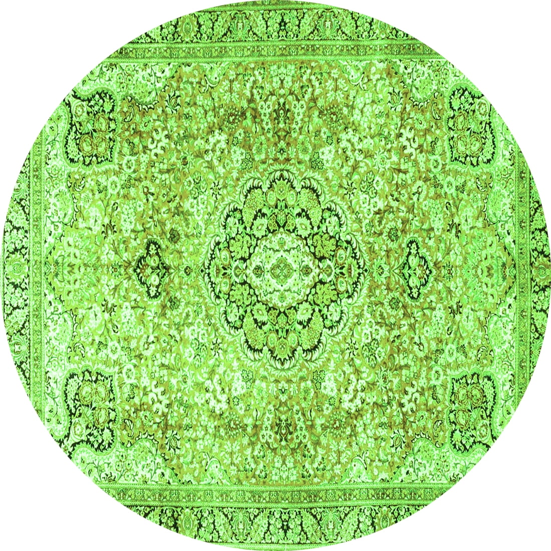 Ahgly Company Indoor Round Medallion Green Traditional Area Rugs, 8 ...