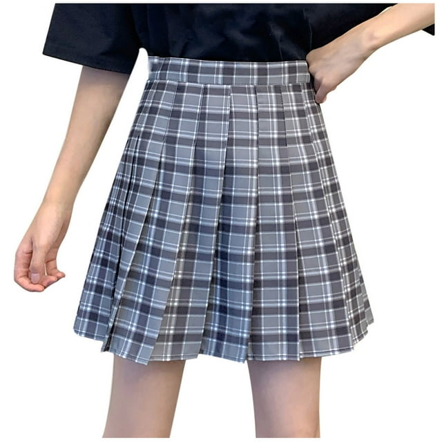 OGLCCG Womens Teen Girls High Waisted Pleated Skirt School A-Line Flare ...