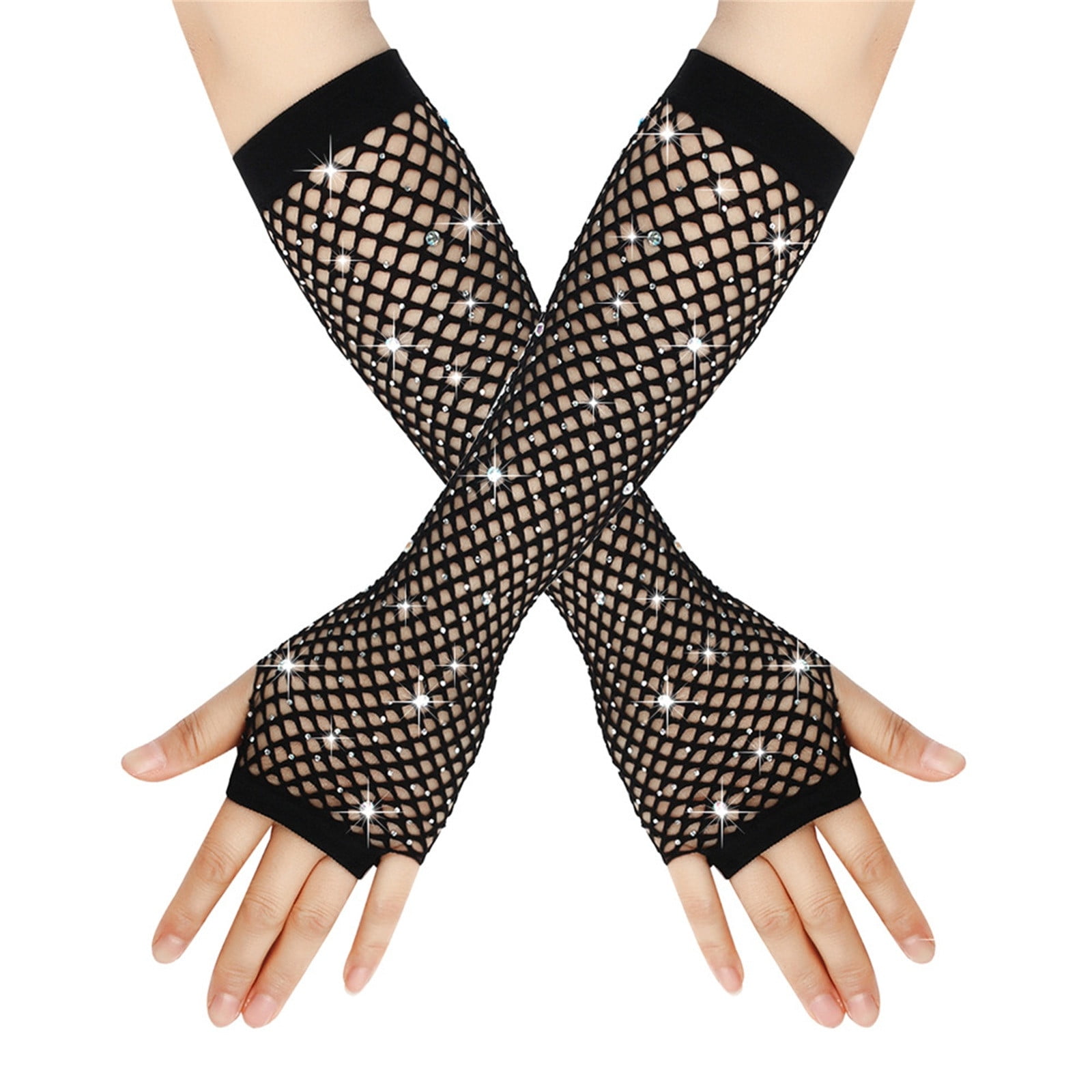 Click here for Renjiang Rhinestone Fingerless Fishnet Gloves 80s... prices