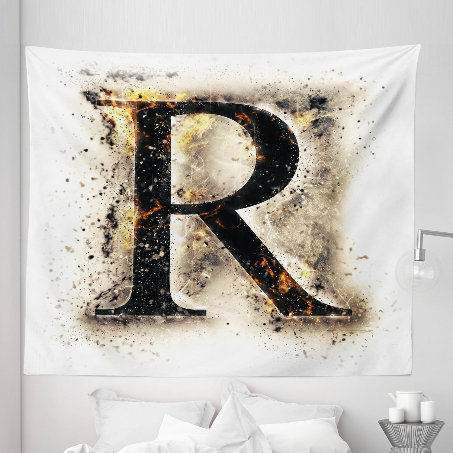 Letter R Tapestry, Capital R in Baroque Display Old Fashion Phenomenal ...