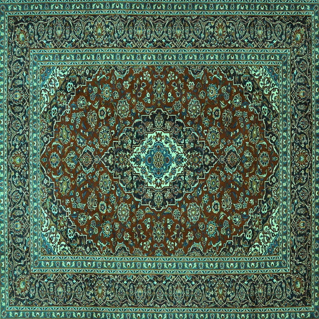Ahgly Company Machine Washable Indoor Square Medallion Turquoise Blue ...
