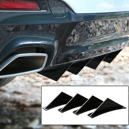 Universal Gloss Black 4 Shark Fins Car Rear Bumper Spoiler Wing Lip ...