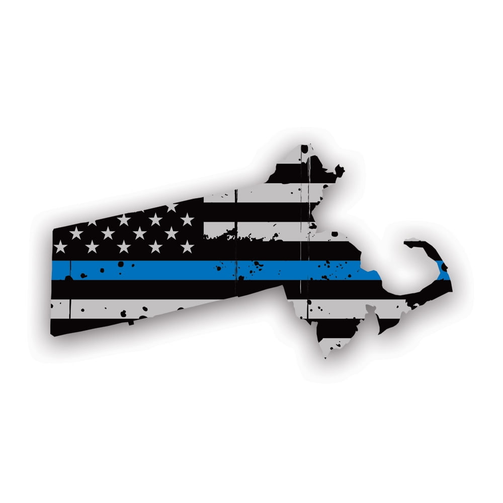 Distressed Massachusetts State Shaped Subdued US Flag Thin Blue Line ...