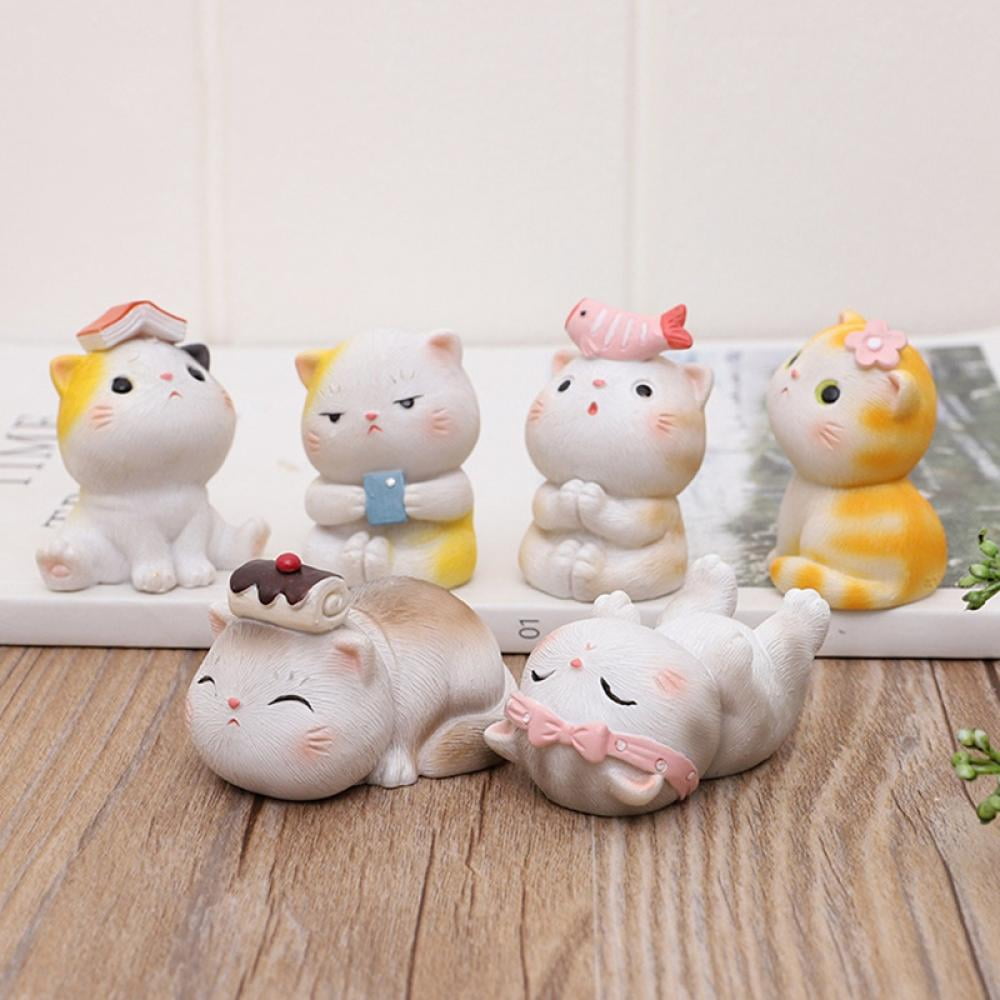 6PCS Cute Miniature Cat Figure Animal Cat Characters Toys Mini Figure ...