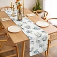 Blue Seashells Cotton Linen Table Runner Watercolor Coastal Green Leaf ...
