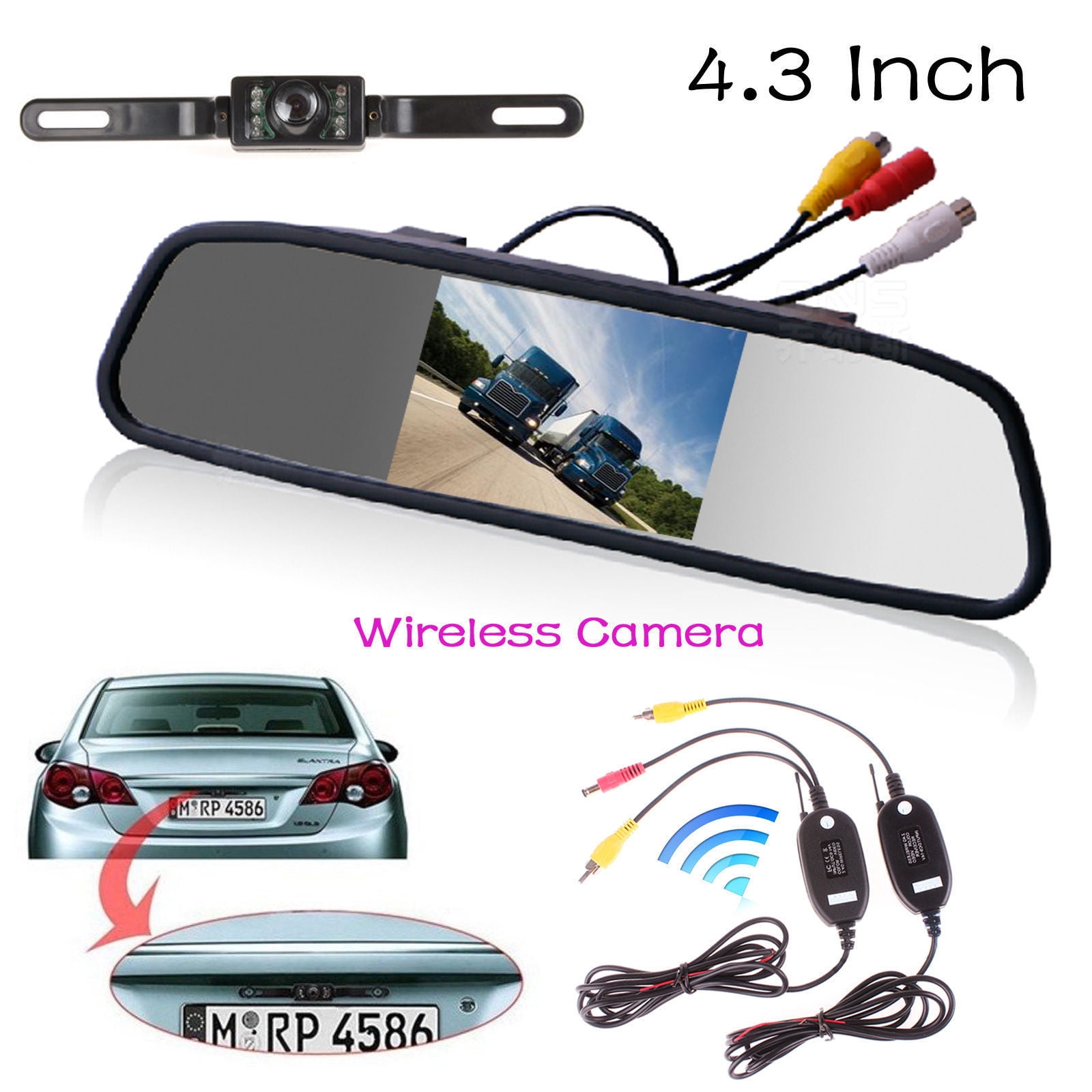 4.3inch Car TFT LCD Monitor Mirror+Wireless Reverse Car Rear View ...
