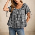 Women's Cotton Gingham Blouses Summer Casual Scoop Neck Short Sleeve ...