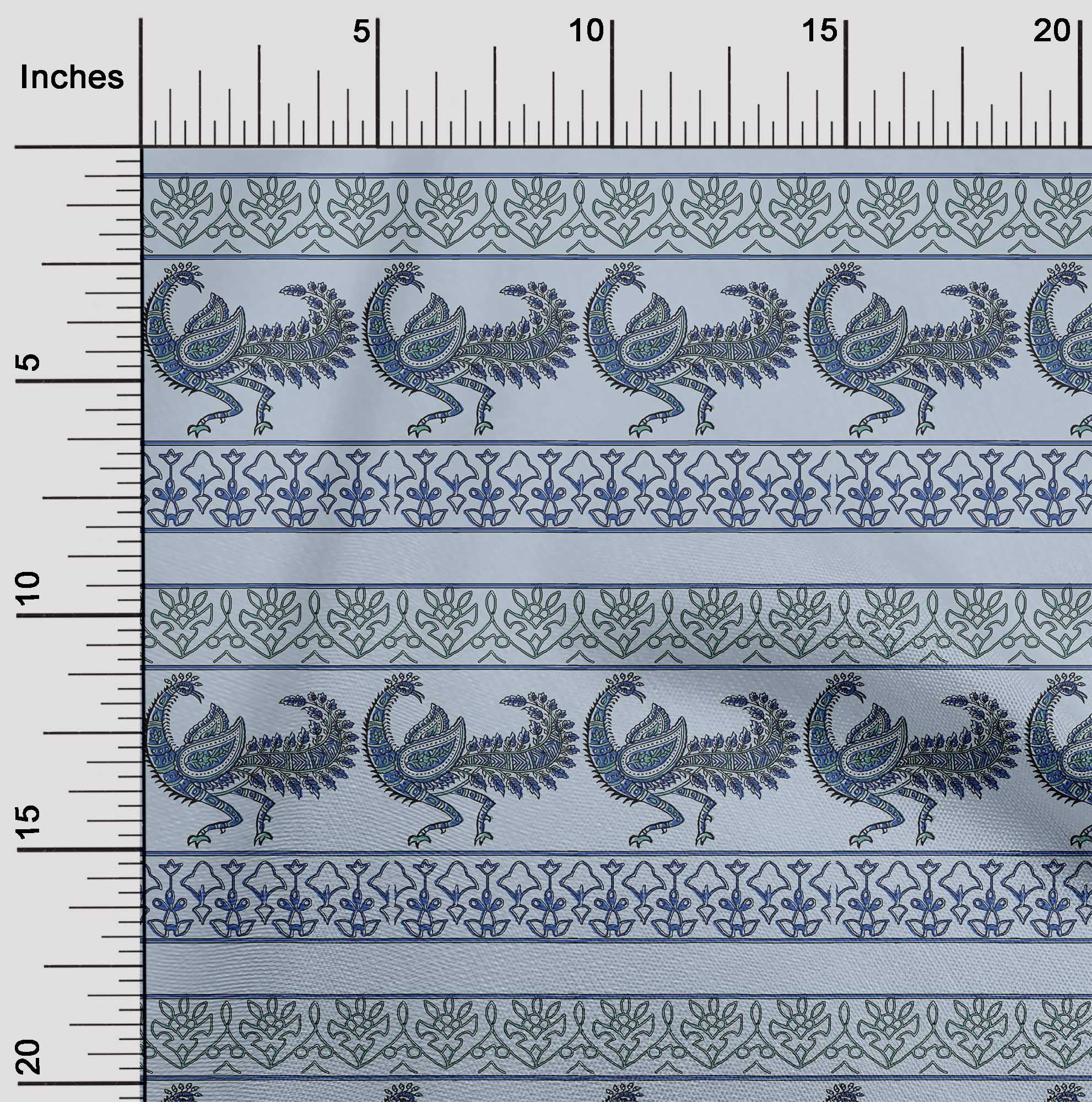 oneOone Cotton Silk Fabric Floral & Peacock Block Print Fabric By The ...