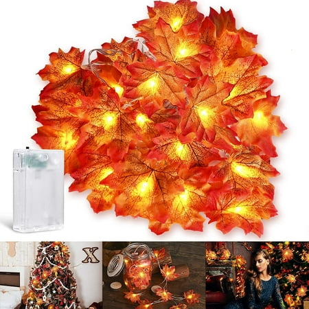 Maple Leaf String Lights, 8.2 Feet 40 LED Orange Fall Lights Battery ...