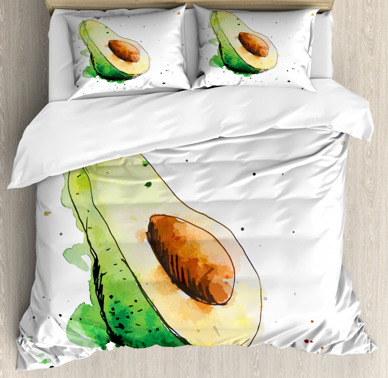 Avocado King Size Duvet Cover Set, Simplistic Watercolor Art Effect ...