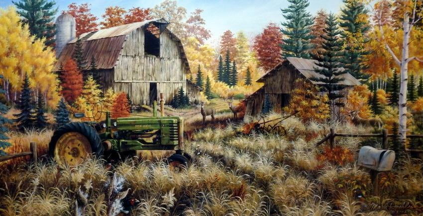 Mark Daehlin Deer Valley Farm Deer Tractor Art Print 24 x 8.5 - Walmart.com