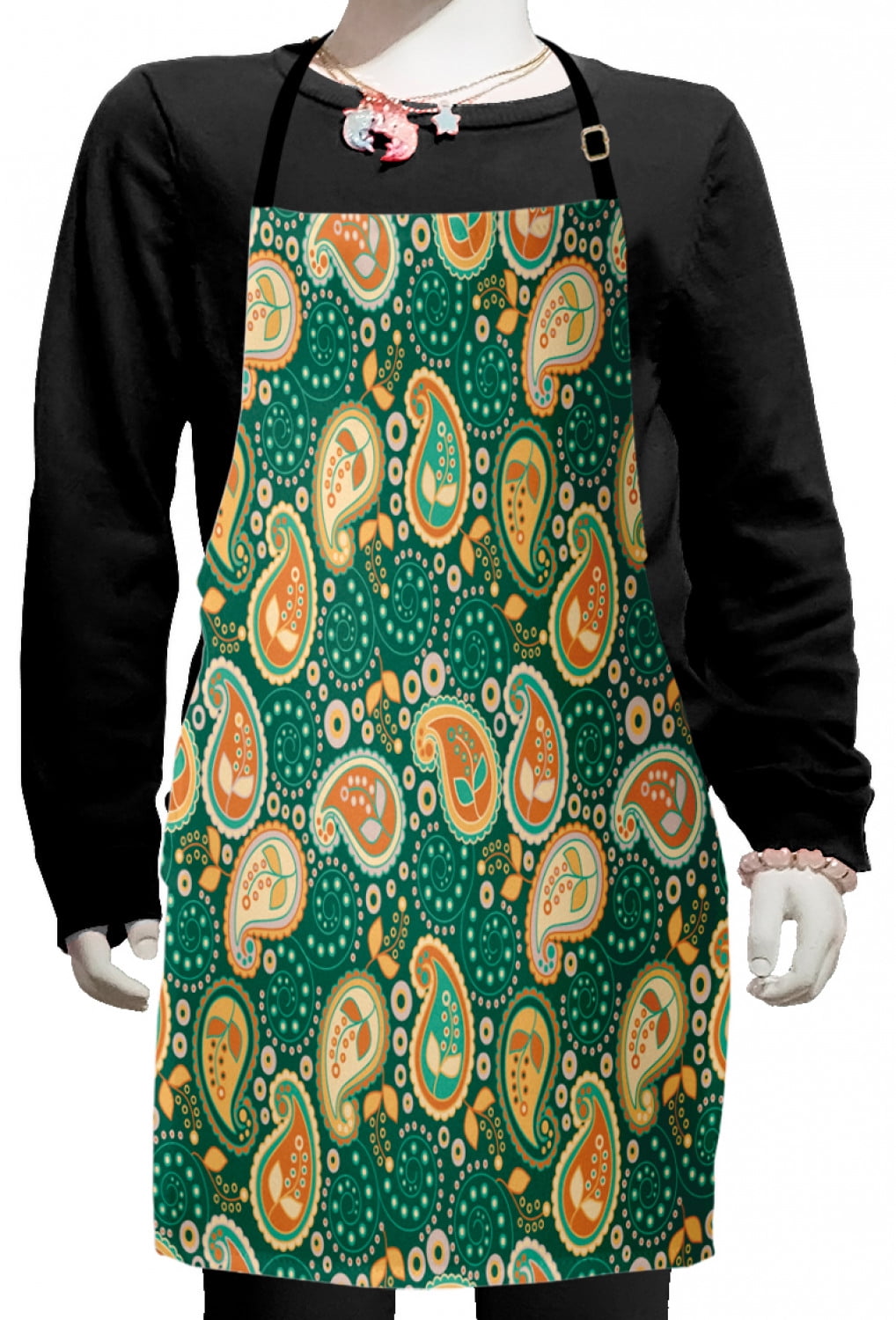 Ethnic Kids Apron, Paisley Leaves with Folkloric Features Floral ...