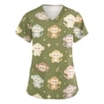 AHMOMEI Stretchy Cartoon Animal Print Scrub Tops V Neck Short Sleeve ...