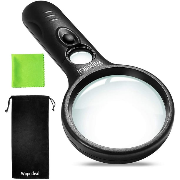 Lupa Wapodeai con luz, gran aumento de 3X 45X, lupa de mano con luz LED ...